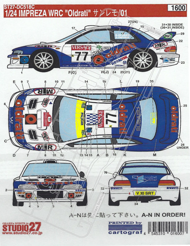 Studio27 | Decals Subaru Impreza WRC Oldrati - GPmodeling